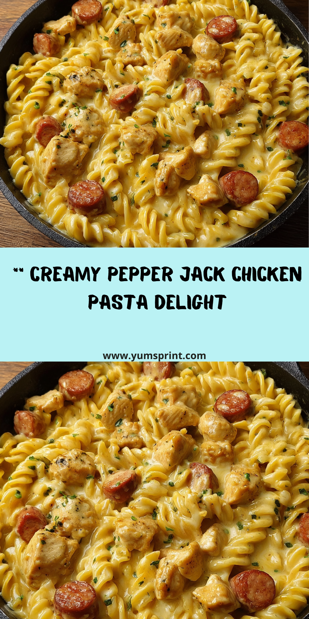 Home » Recipes » Dinner » Creamy Pepper Jack Chicken & Sausage Pasta Recipe